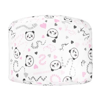 Cute Kawaii Panda Pink Gray Sweet Hearts Baby Pouf | Zazzle