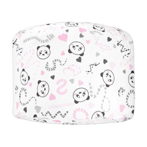 Cute Kawaii Panda Pink Gray Sweet Hearts Baby Pouf | Zazzle