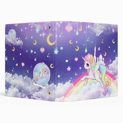Cute kawaii pastel unicorn with rainbow galaxy binder | Zazzle