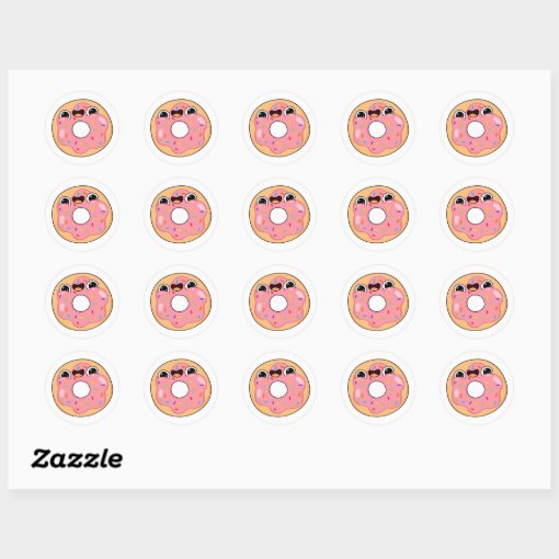 Cute Kawaii Pink Donut Classic Round Sticker | Zazzle