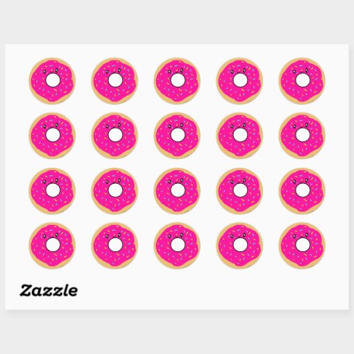 Cute Kawaii Pink Donut with Sprinkles Classic Round Sticker | Zazzle