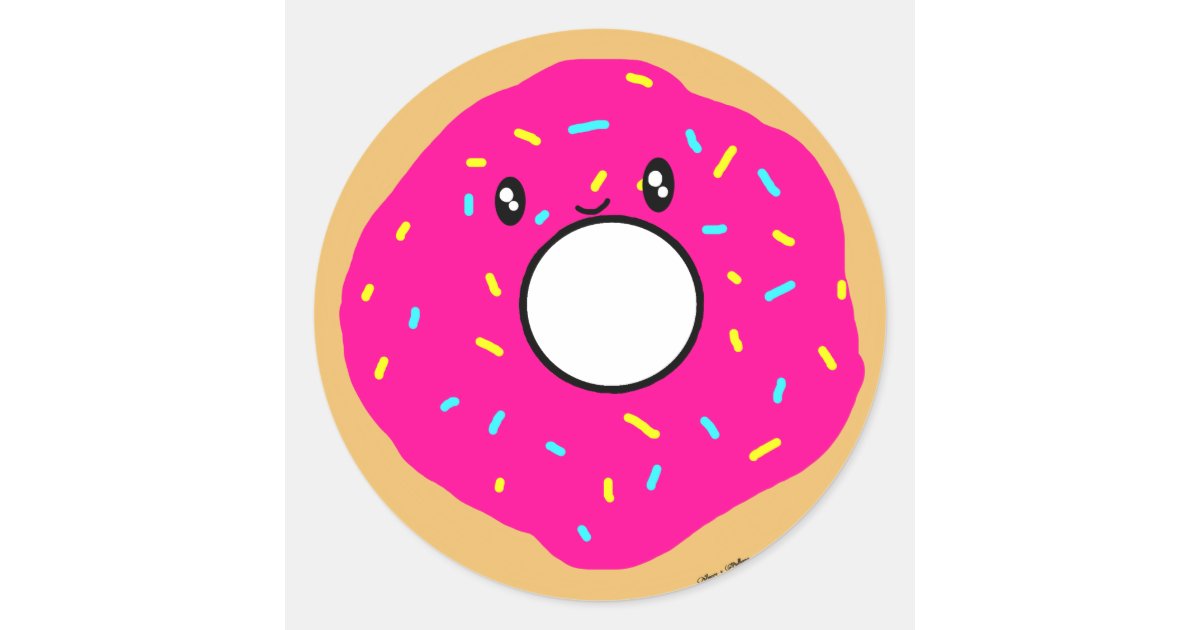 Cute Kawaii Pink Donut with Sprinkles Classic Round Sticker | Zazzle