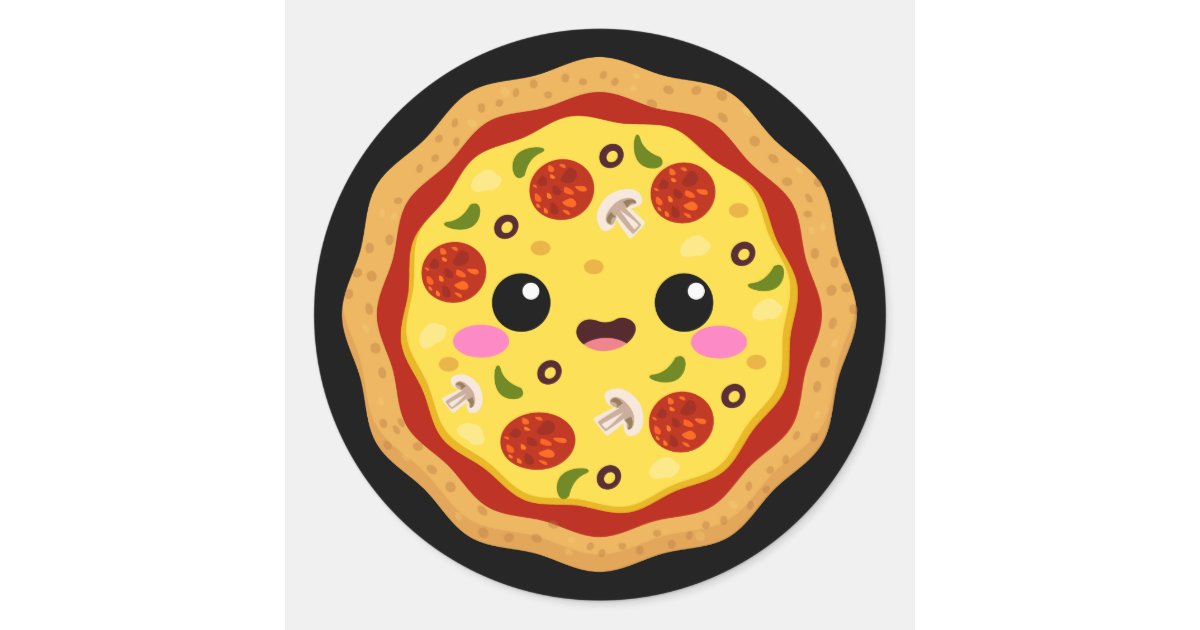 cute Kawaii pizza food Classic Round Sticker | Zazzle