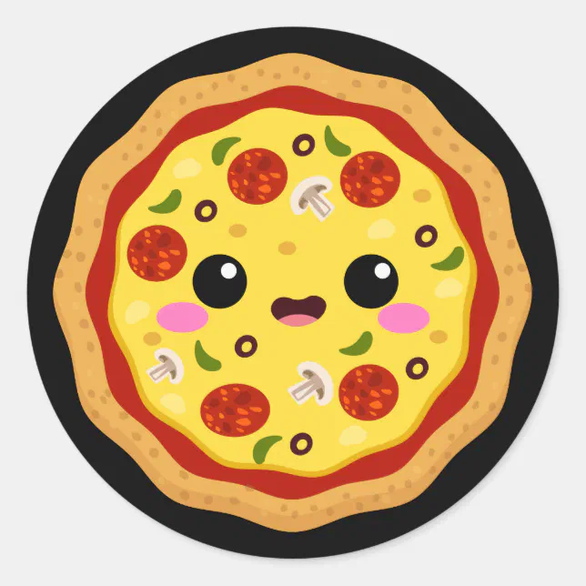 cute Kawaii pizza food Classic Round Sticker | Zazzle