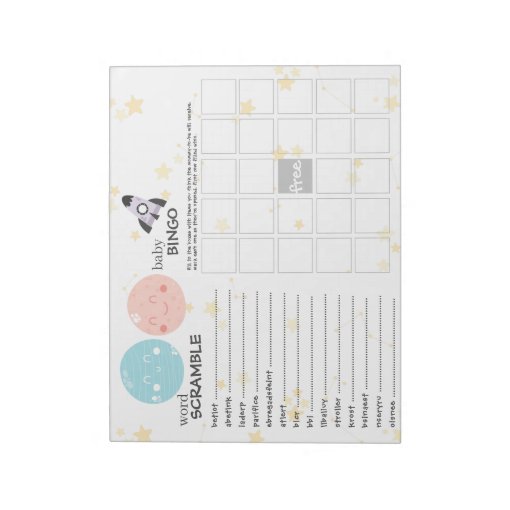 Cute Kawaii Planet Baby Gender Reveal Games Notepad | Zazzle