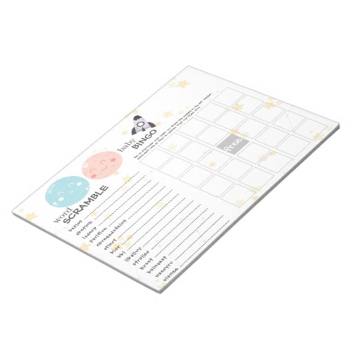 Cute Kawaii Planet Baby Gender Reveal Games Notepad | Zazzle