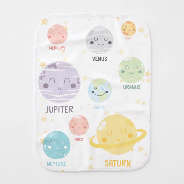 Cute Kawaii Planet Solar System Astronomy Baby Burp Cloth | Zazzle