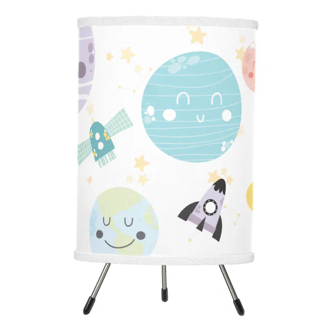 Cute Kawaii Planets and Stars Nursery Room Tripod Lamp | Zazzle