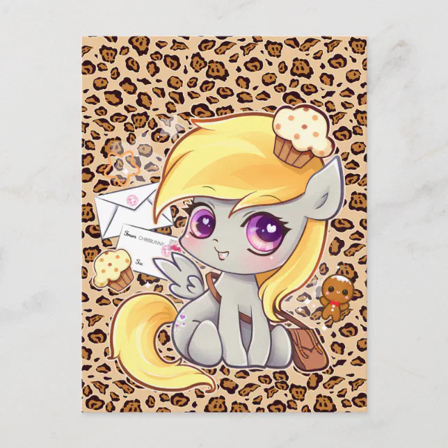 Cute kawaii postman pony on leopard print postcard | Zazzle