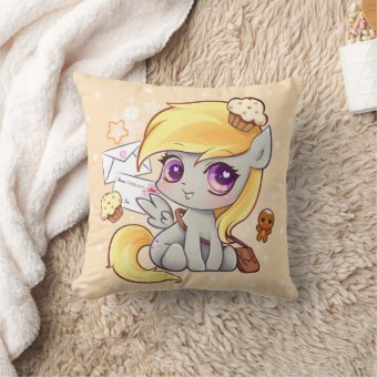 Cute kawaii postman pony with letters and cupcakes throw pillow | Zazzle