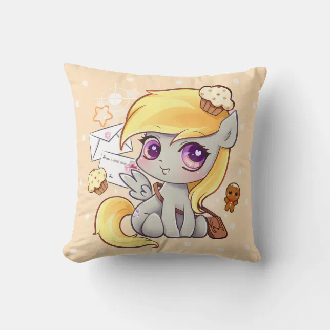 Cute kawaii postman pony with letters and cupcakes throw pillow | Zazzle