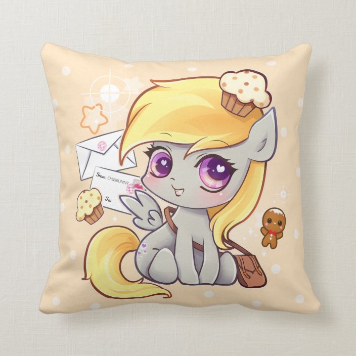 Cute kawaii postman pony with letters and cupcakes throw pillow ...