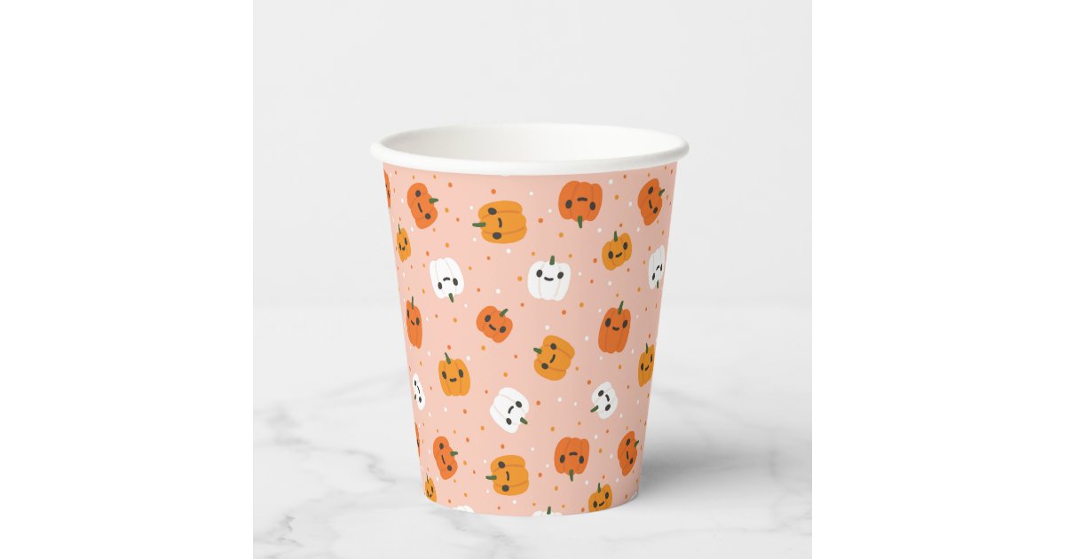 Cute Kawaii Pumpkin Faces Pattern Paper Cups | Zazzle
