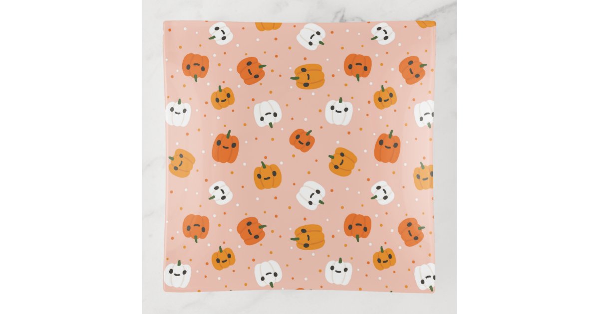 Cute Kawaii Pumpkin Faces Pattern Trinket Tray | Zazzle