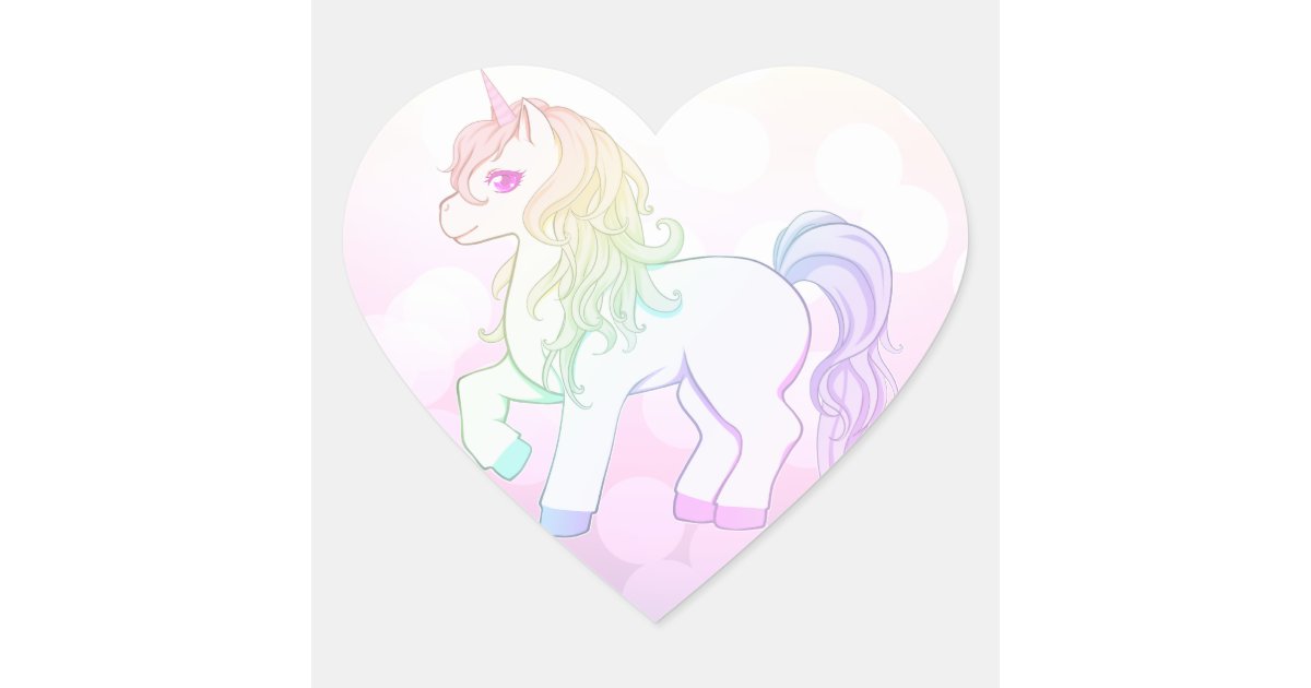 Cute kawaii rainbow colored unicorn pony heart sticker | Zazzle.com