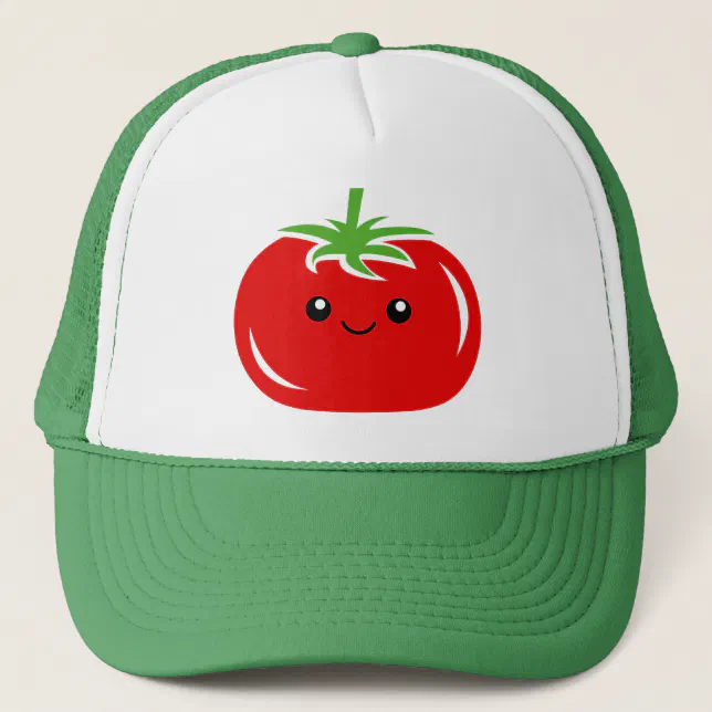 Cute Kawaii red tomato face vegetable drawing Trucker Hat | Zazzle