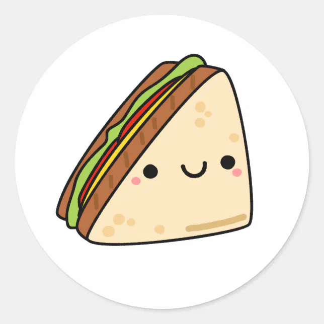 Cute Kawaii Sandwich Classic Round Sticker | Zazzle