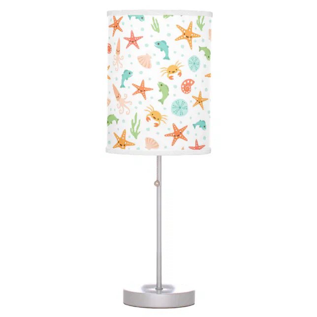 Cute kawaii sea life pattern shells starfish crab table lamp | Zazzle