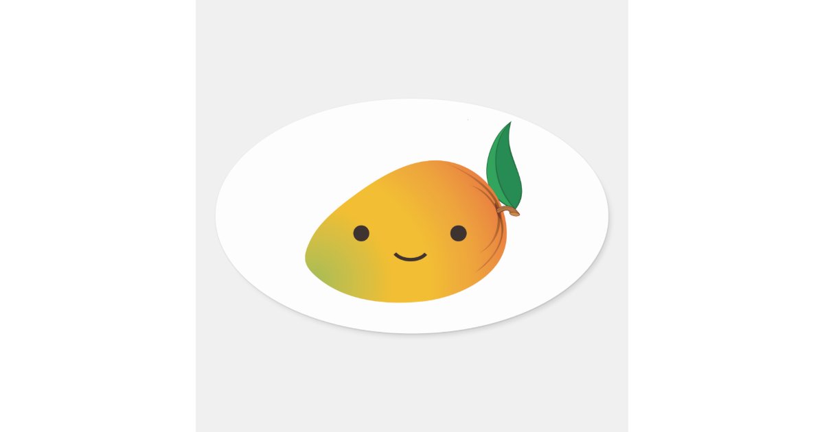 Cute Kawaii Smiling Mango Oval Sticker | Zazzle