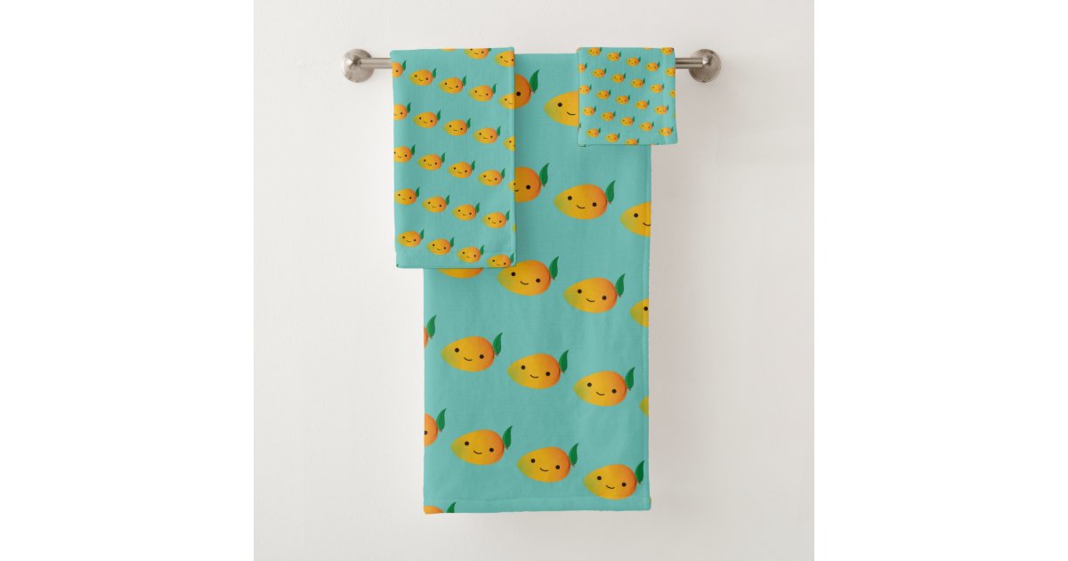 Cute Kawaii Smiling Mango Pattern Bath Towel Set | Zazzle