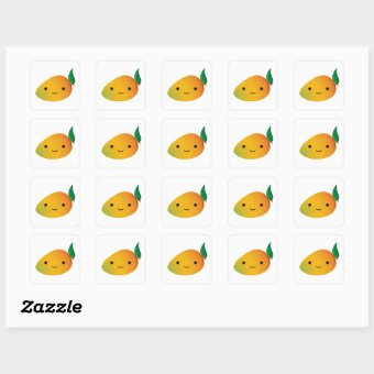 Cute Kawaii Smiling Mango Square Sticker | Zazzle