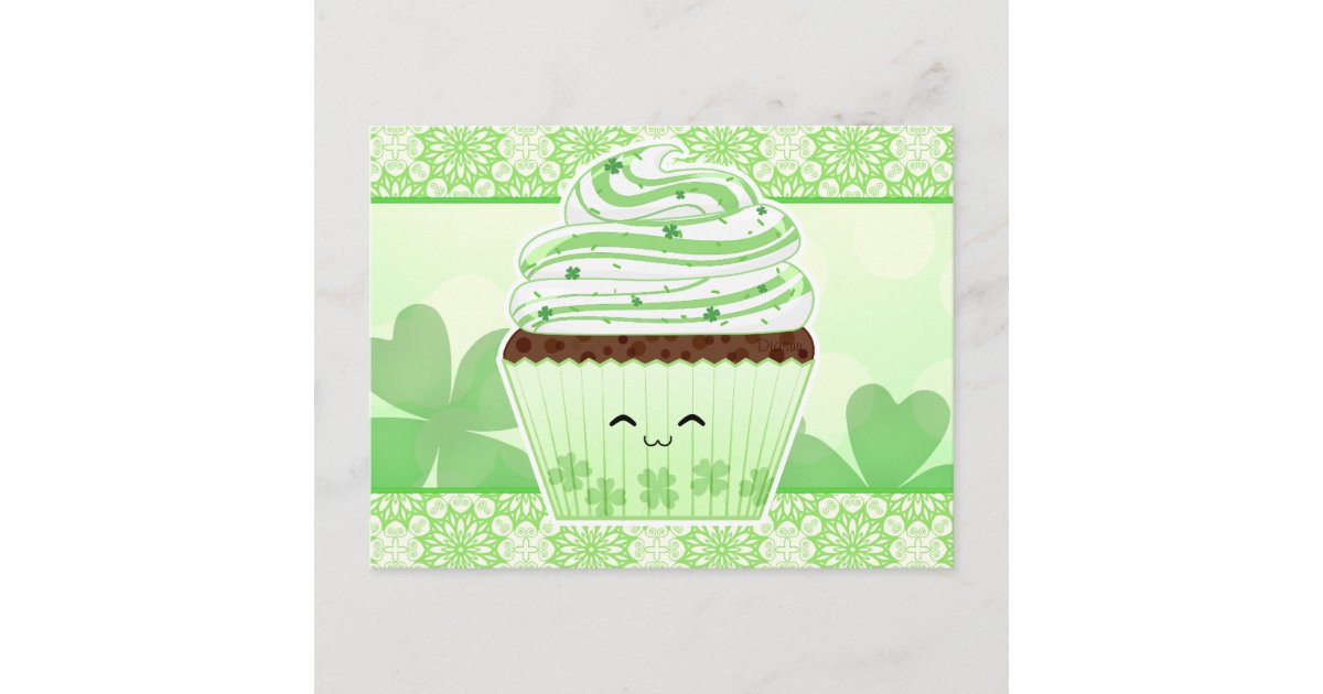 Cute kawaii St Patricks day cupcake Postcard | Zazzle