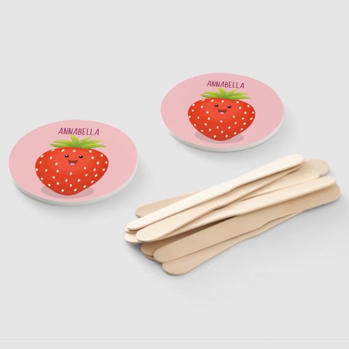 Cute kawaii strawberry cartoon illustration hand fan | Zazzle