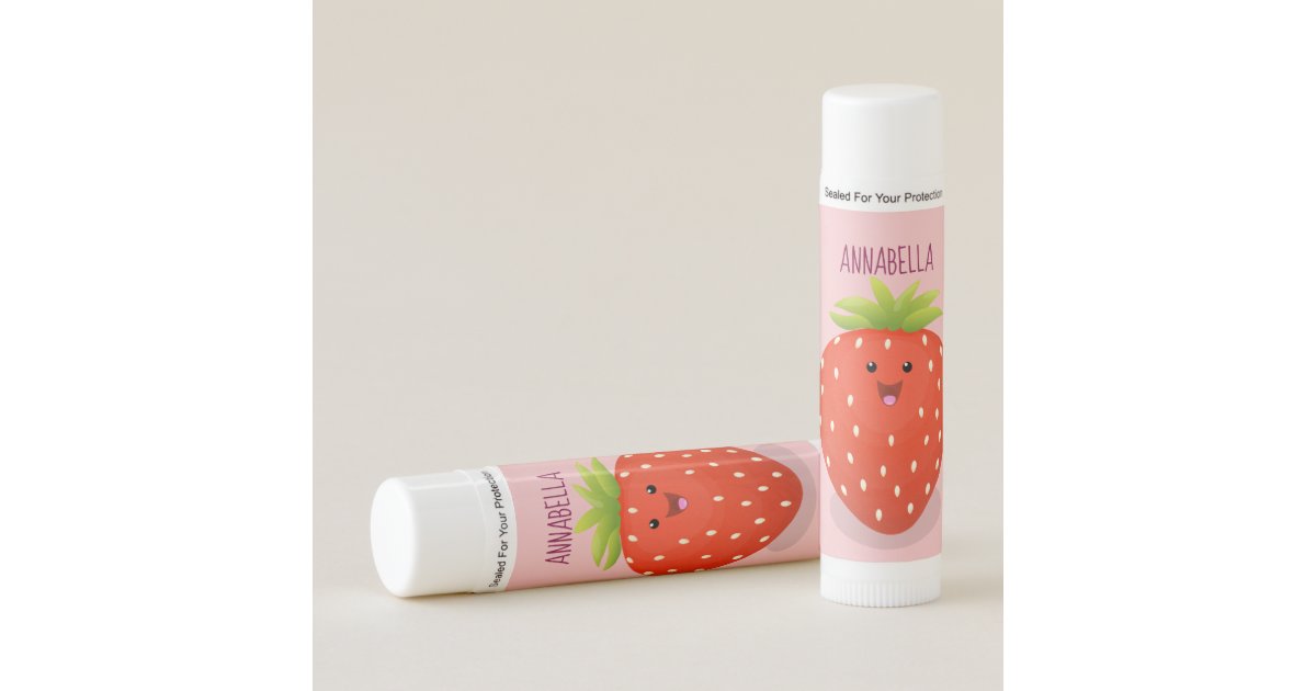 Cute kawaii strawberry cartoon illustration lip balm | Zazzle