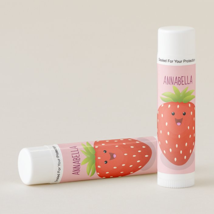 Cute kawaii strawberry cartoon illustration lip balm | Zazzle.com