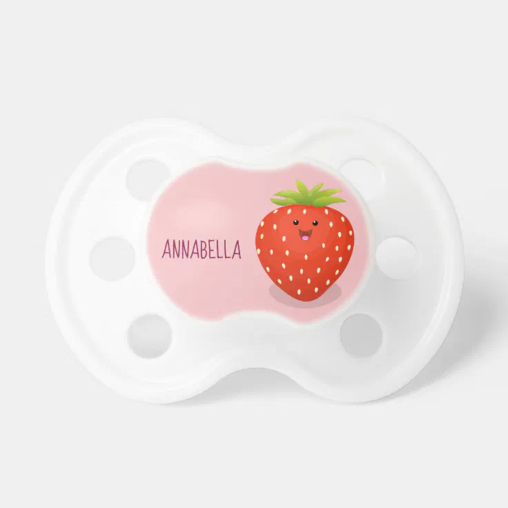 Cute kawaii strawberry cartoon illustration pacifier | Zazzle