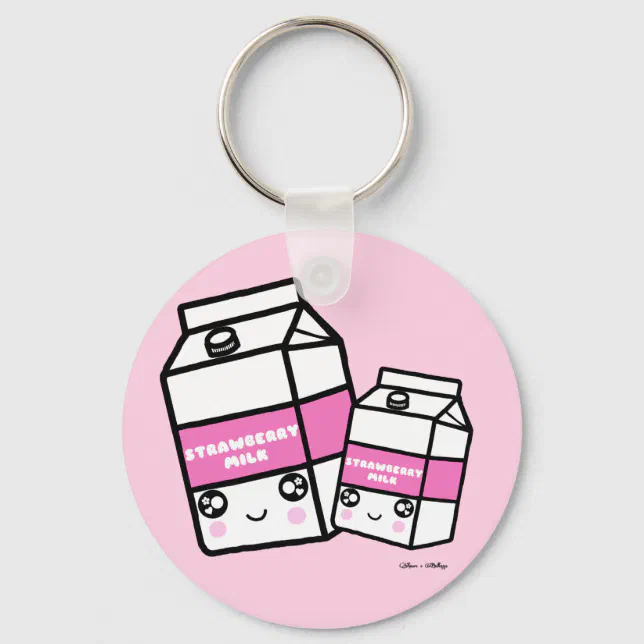 Cute Kawaii Strawberry Milk Sweet Dairy Foodie BFF Keychain | Zazzle