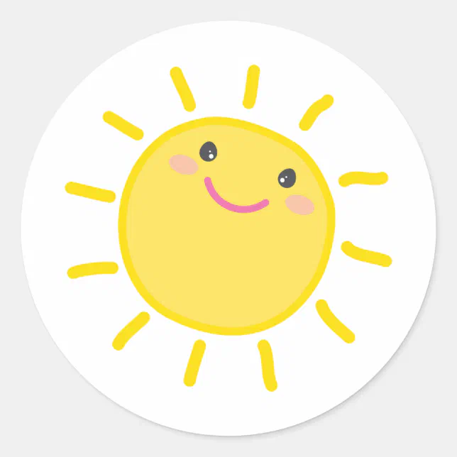 CUTE KAWAII SUN happy sunshine illustration Classic Round Sticker | Zazzle