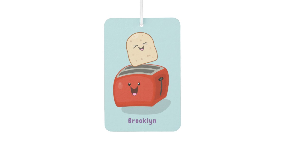 Cute kawaii toast and red toaster cartoon air freshener | Zazzle