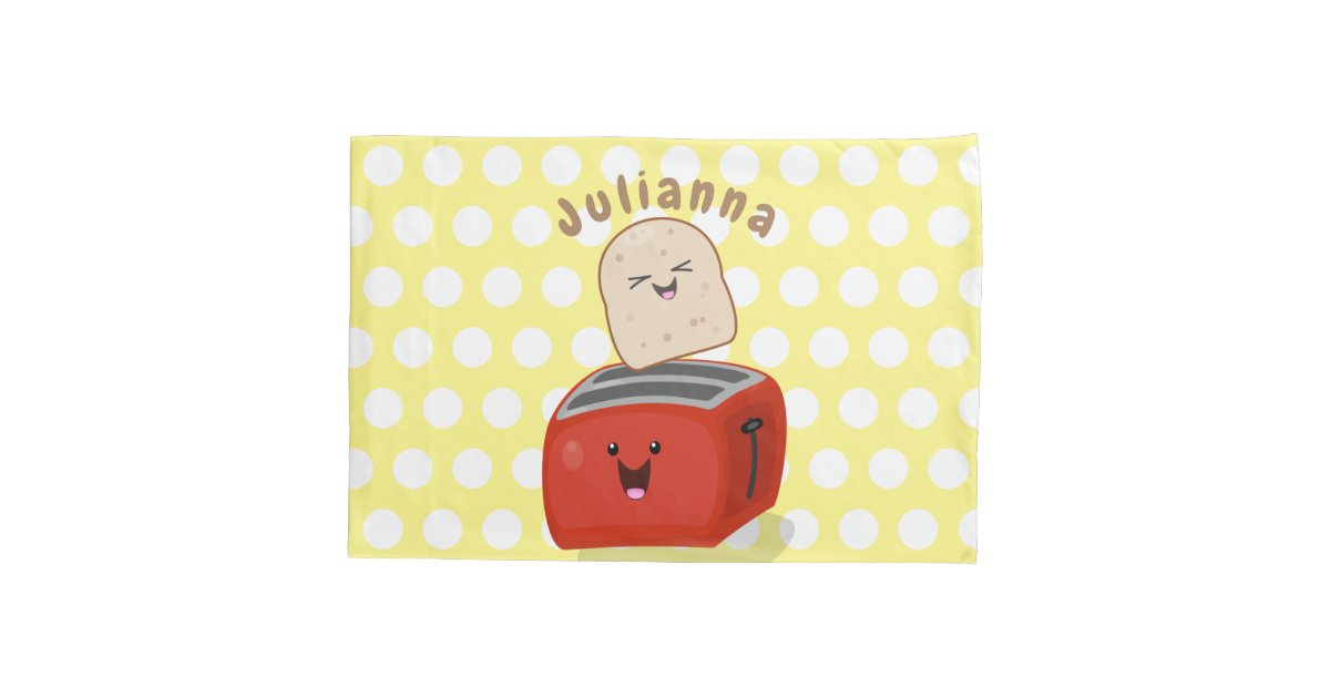 Cute kawaii toast and red toaster cartoon pillow case | Zazzle