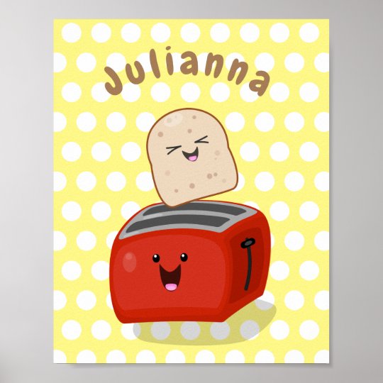 Cute kawaii toast and red toaster cartoon poster | Zazzle.com