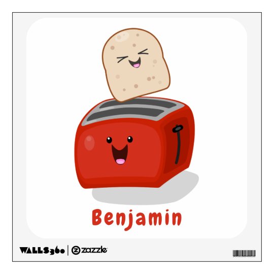 Cute kawaii toast and red toaster cartoon wall decal | Zazzle.com