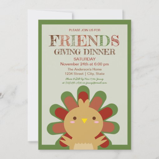 Cute Kawaii Turkey Friendsgiving Dinner Invitation | Zazzle