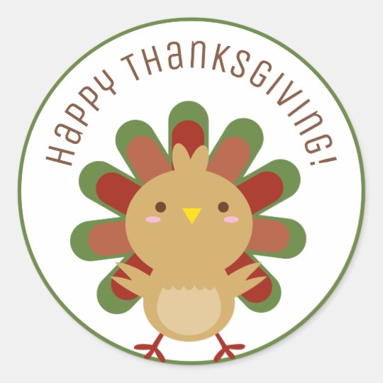 Cute Kawaii Turkey Happy Thanksgiving Classic Round Sticker | Zazzle.com