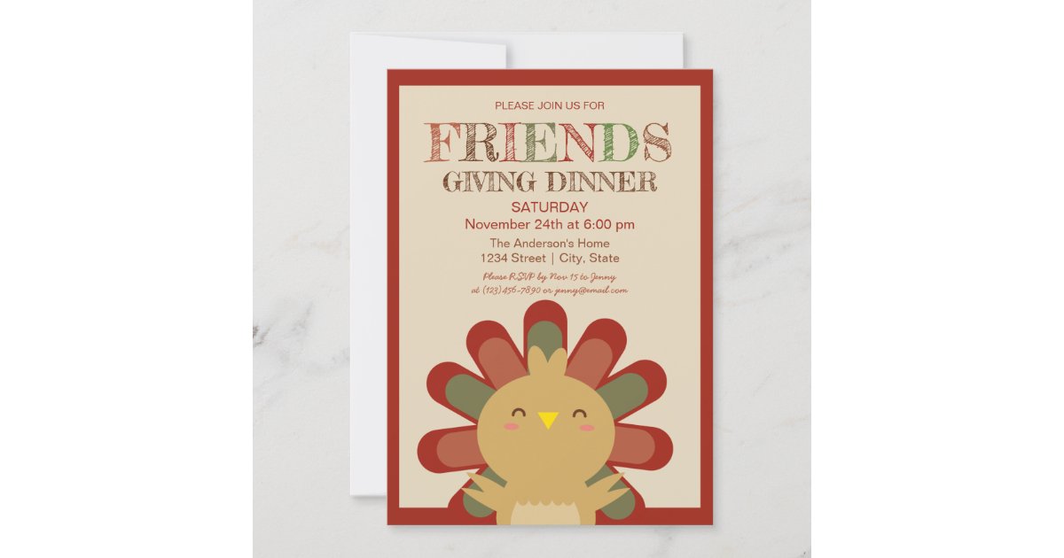 Cute Kawaii Turkey Thanksgiving Dinner Invitation | Zazzle