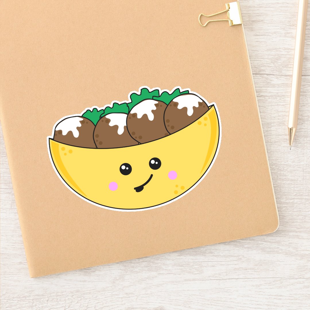 Cute Kawaii Vegetarian Falafel in Pitta Bread Food Sticker | Zazzle