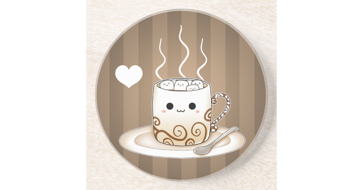 Cute kawaii warm cocoa drink coaster | Zazzle