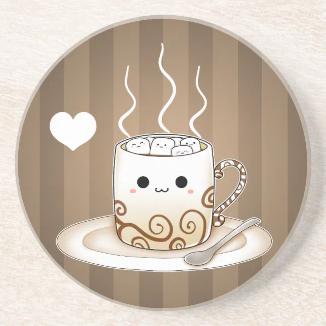 Cute kawaii warm cocoa drink coaster | Zazzle