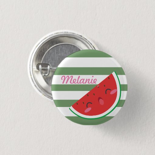 Cute Kawaii Watermelon Personalised Button | Zazzle