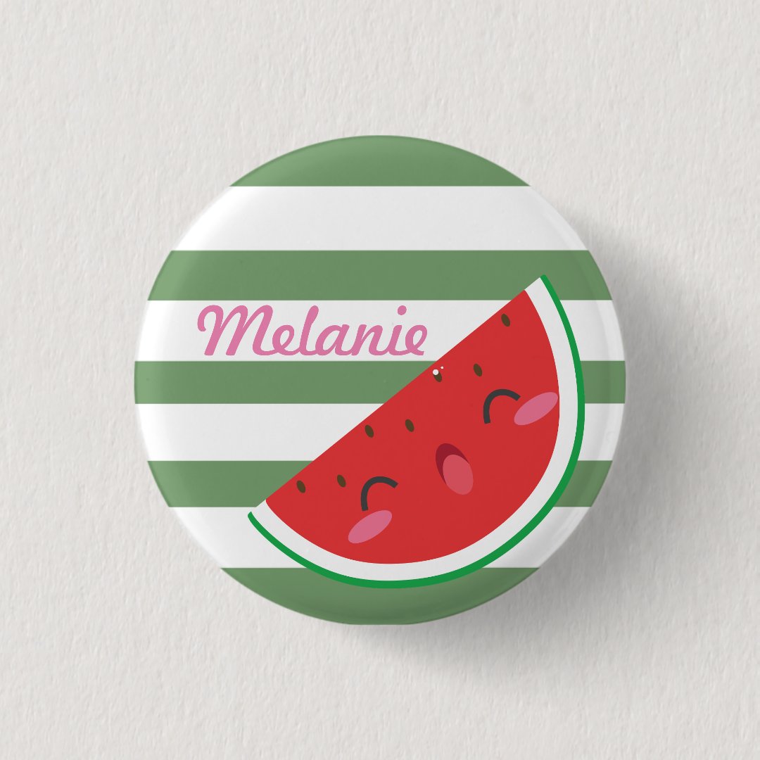 Cute Kawaii Watermelon Personalised Button | Zazzle