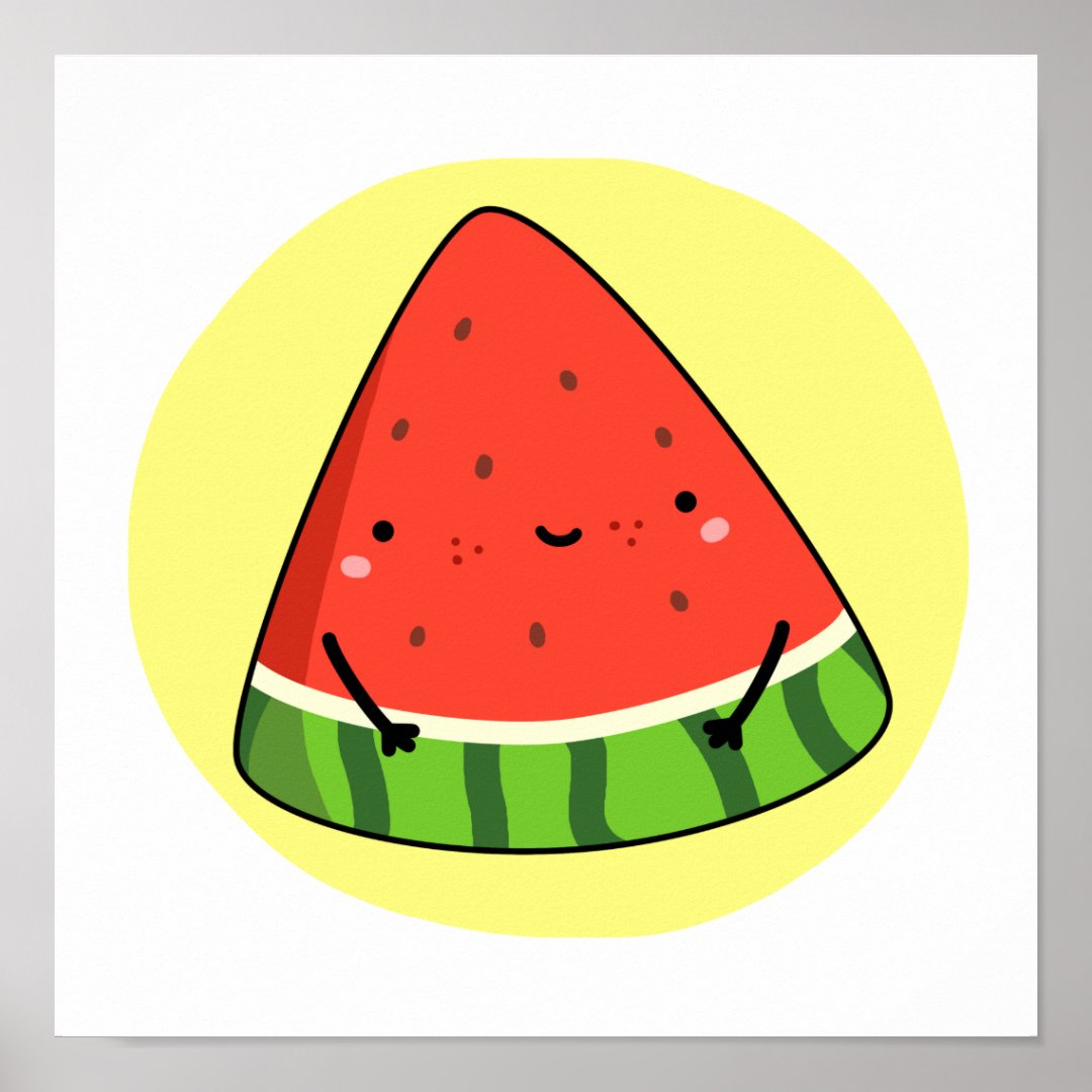 Cute Kawaii Watermelon Slice Poster | Zazzle