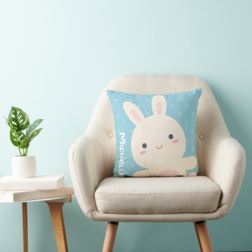 Cute Kawaii White Bunny Pastel Blue Kids Nursery Throw Pillow | Zazzle