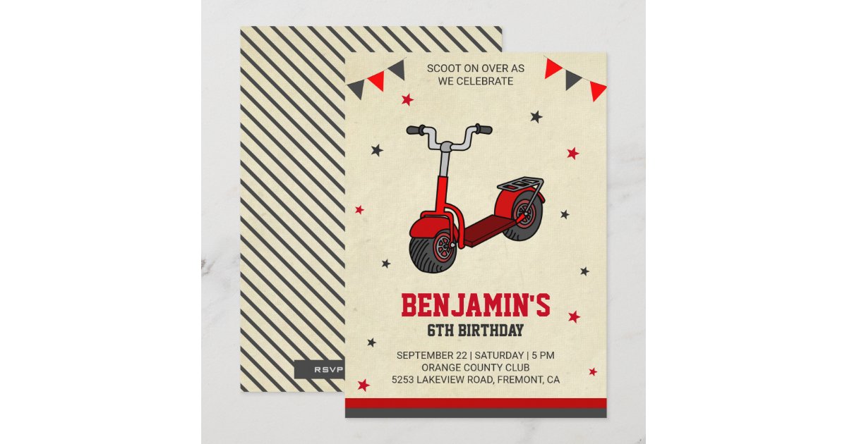 Cute Kick Scooter Kids Birthday Party Invitation | Zazzle