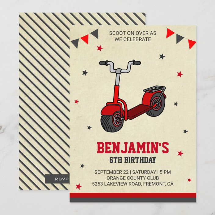 Cute Kick Scooter Kids Birthday Party Invitation | Zazzle.com