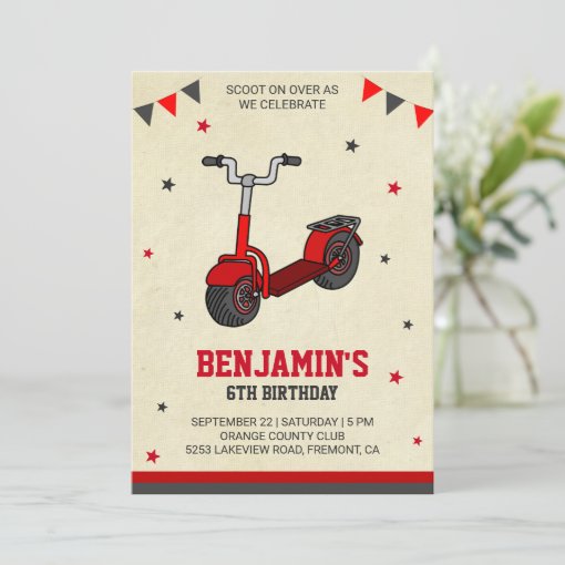 Cute Kick Scooter Kids Birthday Party Invitation | Zazzle