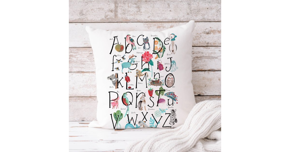 Cute kids ABC Alphabet letters kids nursery Throw Pillow | Zazzle